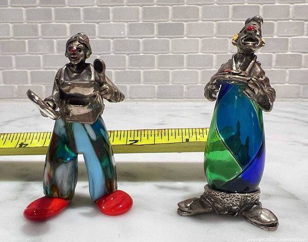 Vintage Fused Glass & Metal Clown Figurines Pair | Maxsold