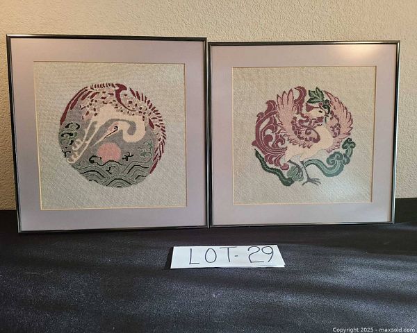 Pair Framed Embroidered Bird Motifs | Maxsold