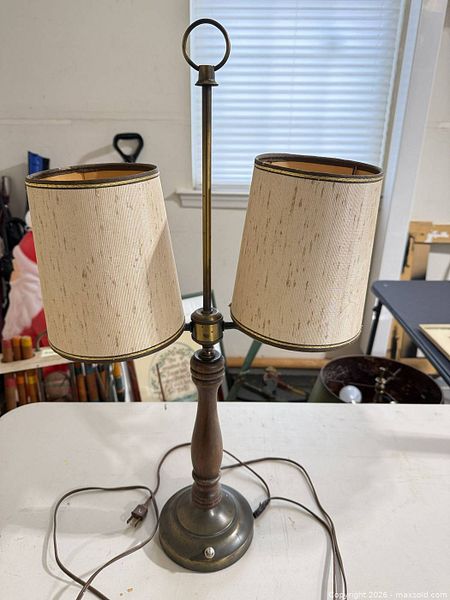 Mid-century two-arm table lamp with double shades | Maxsold