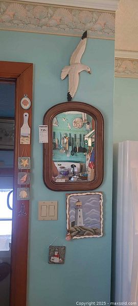 Nautical wall mirror, seagull & plaques lot | Maxsold