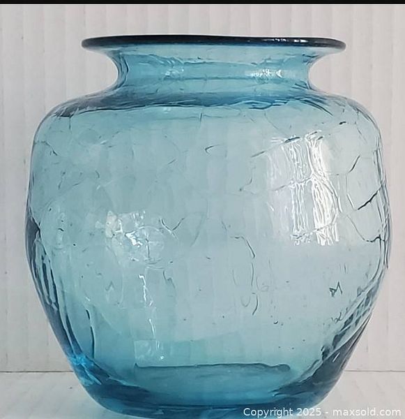 Signed Thorn Glass Aqua Crackle Rose Bowl | Maxsold