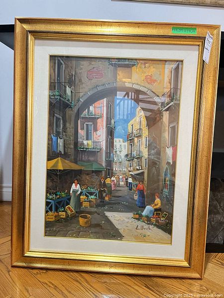 Framed Italian oil painting street scene | Maxsold