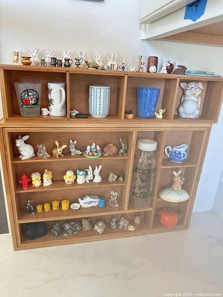Bunny and Easter miniature figurine collection with bamboo display case ...