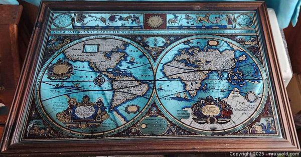 Oversized mirrored 1651 world map wall art | Maxsold