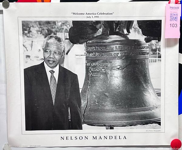 1993 Nelson Mandela black-and-white poster | Maxsold