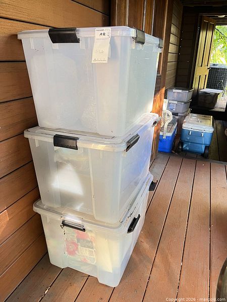 3 Large Plastic Tubs With Kitchen & Party Supplies | Maxsold