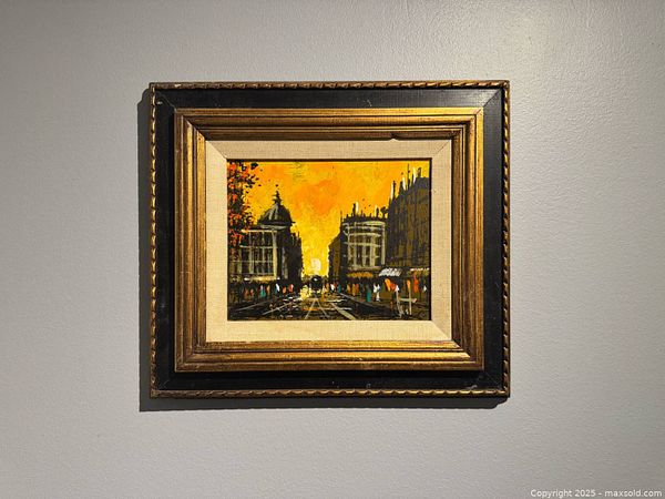 MCM acrylic street scene painting signed Stuart | Maxsold