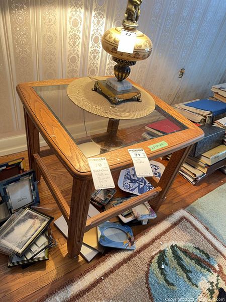 Glass-Inset Oak Side Table | Maxsold