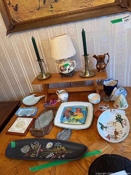 Ravnild 21in platter, brass candlesticks, assorted ceramics & wood ...
