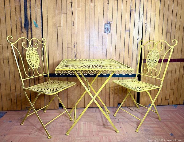 Yellow Wrought Iron Folding Bistro Set | Maxsold