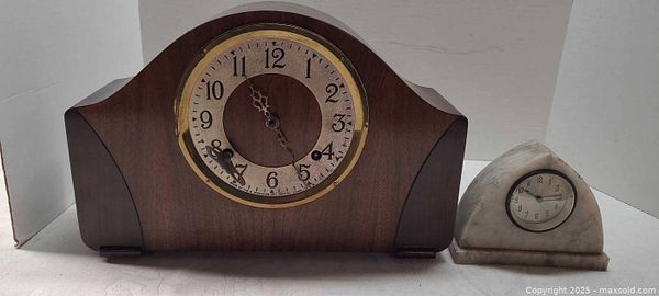E. Ingraham walnut mantel clock & marble desk clock | Maxsold