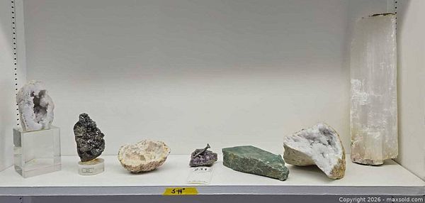 Raw selenite crystal, pyrite, quartz geode | Maxsold