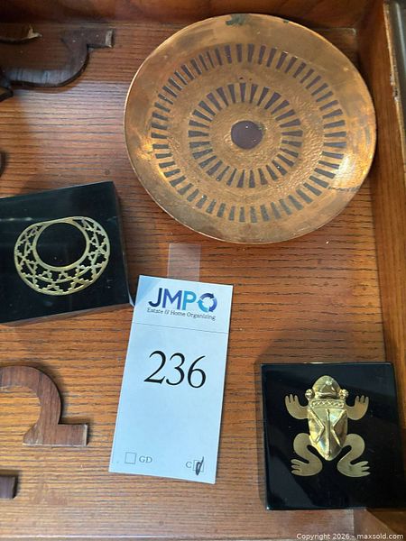 Colombian pre-Hispanic art reproductions and copper plate | Maxsold