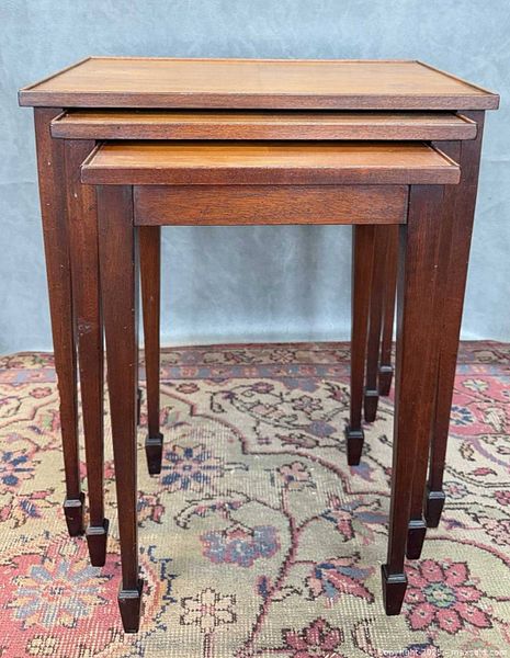 Vintage Guildhall Cabinet three-piece wooden nesting tables | Maxsold
