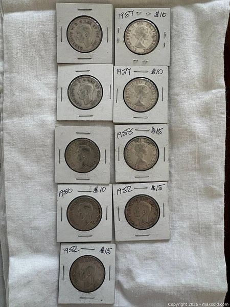 9 Canadian 50-cent silver coins 1943-1958 | Maxsold