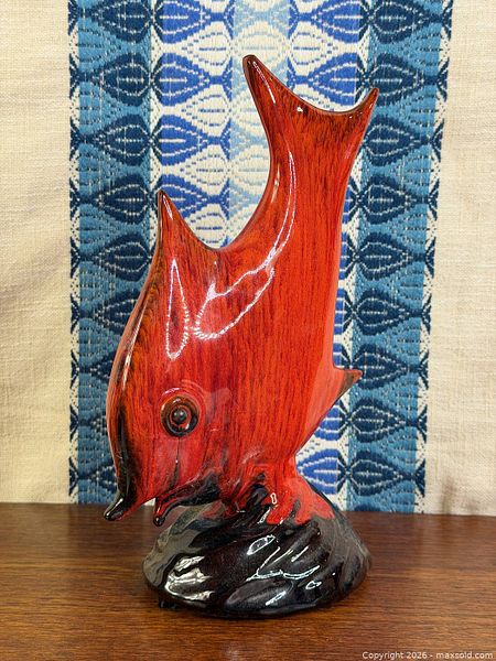 Evangeline Pottery Orange and Black Drip Glaze Angel Fish Figurine ...