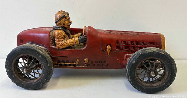 Large Composite Bugatti Racing Car Model With Driver | Maxsold