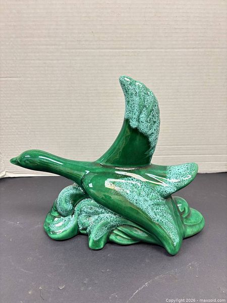 Green MCM ceramic goose figurine and bowl | Maxsold