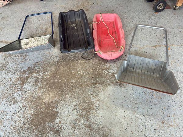 4 Plastic Sleds And Galvanized Snow Scoops | Maxsold