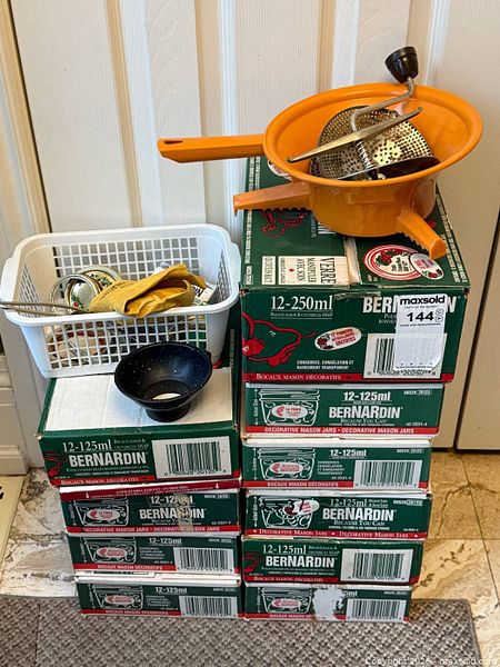 Bernardin mason jars lot with food mill | Maxsold