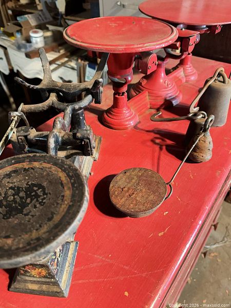 Troemner and Buffalo cast-iron balance scales with weights | Maxsold