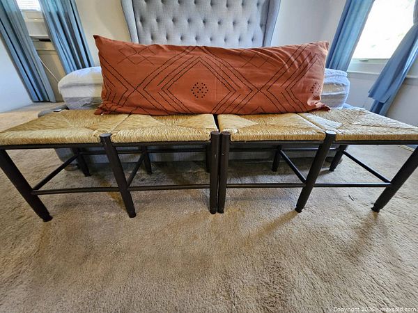 Pair of woven rush seat benches | Maxsold