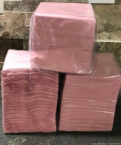Three packs sealed pink paper napkins | Maxsold