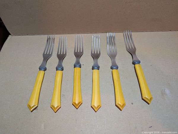 Oxford Hall stainless steel forks, Bakelite handles | Maxsold