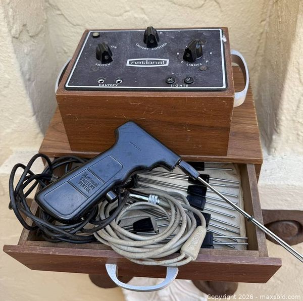 Vintage National cautery control unit, pistol handpiece, assorted tips ...