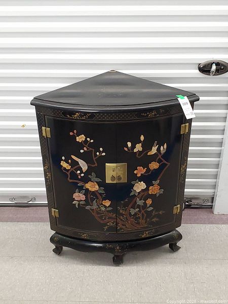 Vintage Chinese Black Lacquer Corner Cabinet | Maxsold