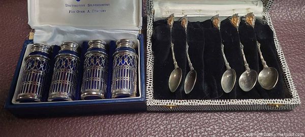Raimond silver-plated salt & pepper shakers with cobalt liners and five ...
