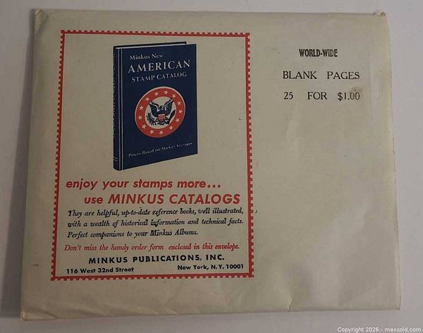 Vintage Minkus Album Pages With 200-300 Worldwide Stamps | Maxsold