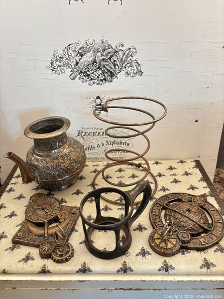 Mixed metal ewer, cup holder, trivets & spring | Maxsold