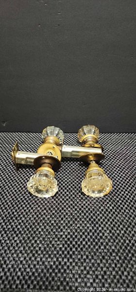 Vintage pressed glass door knob sets, 2 complete | Maxsold
