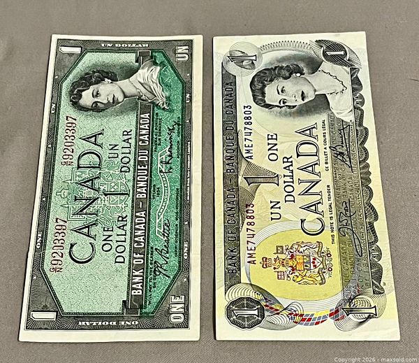 1954 and 1973 Canadian $1 banknotes | Maxsold
