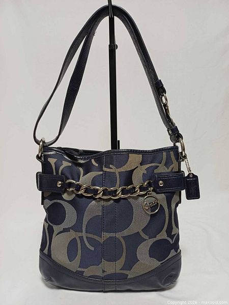 Coach Moto Op Art navy metallic chain duffle bag | Maxsold