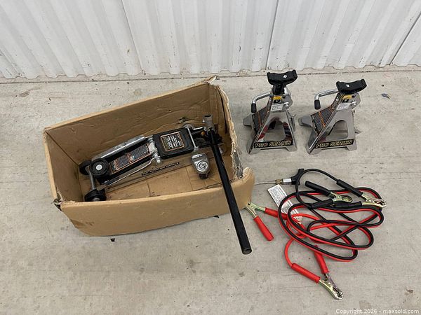 Black Jack 2-Ton Floor Jack, 2 Jack Stands & Jumper Cables | Maxsold