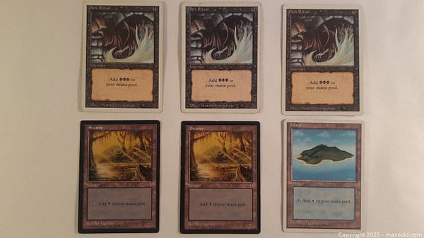 6 Magic: The Gathering cards – Dark Ritual, Swamp, Island | Maxsold