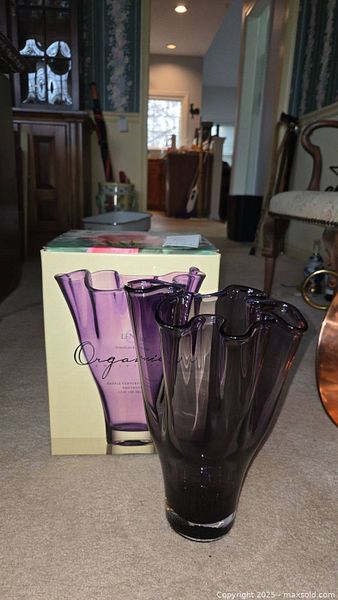Lenox Organics Purple Ruffle Glass Vase | Maxsold