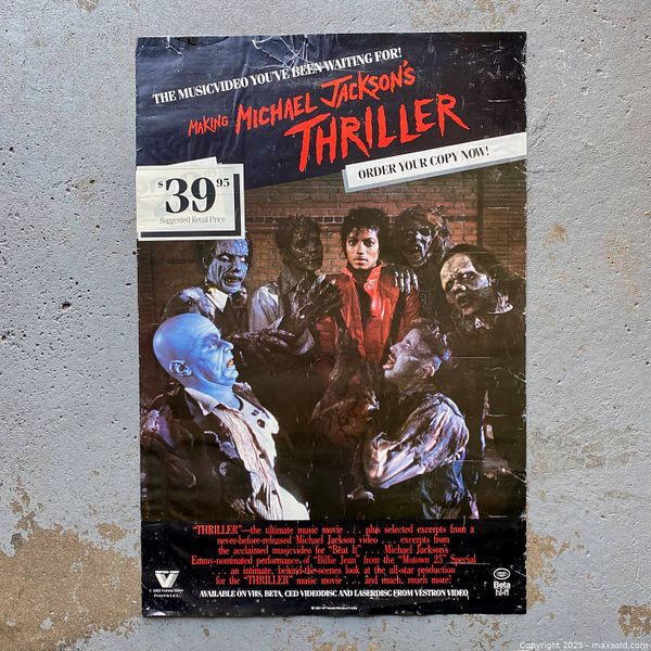 1983 Michael Jackson Thriller Original Vestron Video Promotional Poster ...