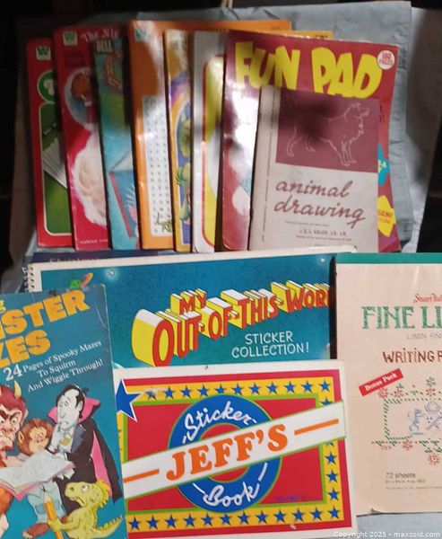 Vintage kids activity and sticker books, writing paper | Maxsold