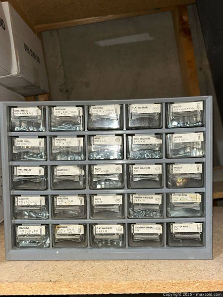 Five drawer hardware organizers w fasteners | Maxsold
