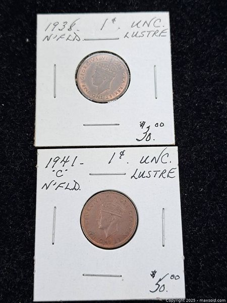 Newfoundland one cent coins 1938 & 1941 | Maxsold