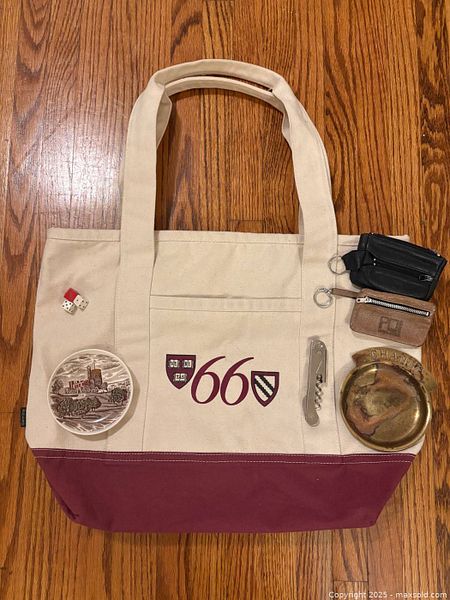 Harvard Class of ’66 canvas tote, trinket dishes, corkscrew, wallet ...